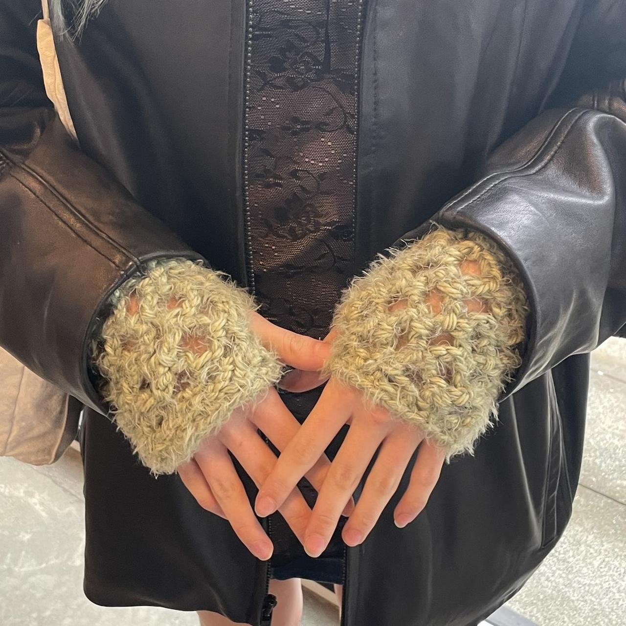 fuzzy green fishnet fingerless gloves 🧚 handmade by... - Depop