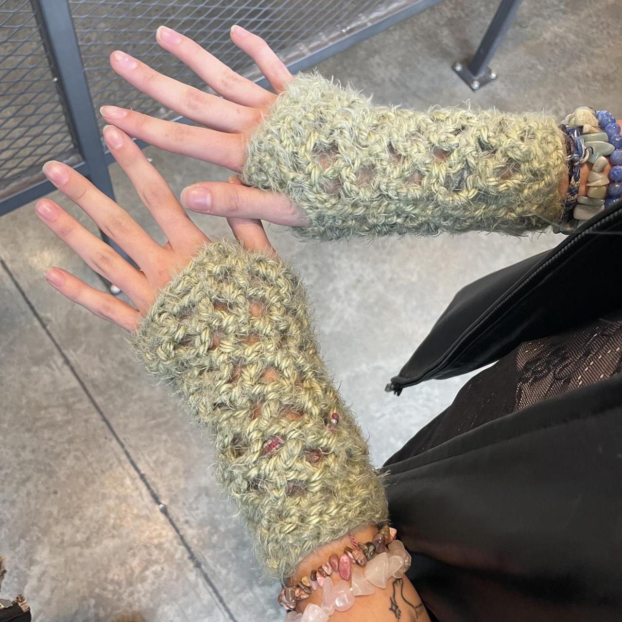 fuzzy green fishnet fingerless gloves 🧚 handmade by... - Depop