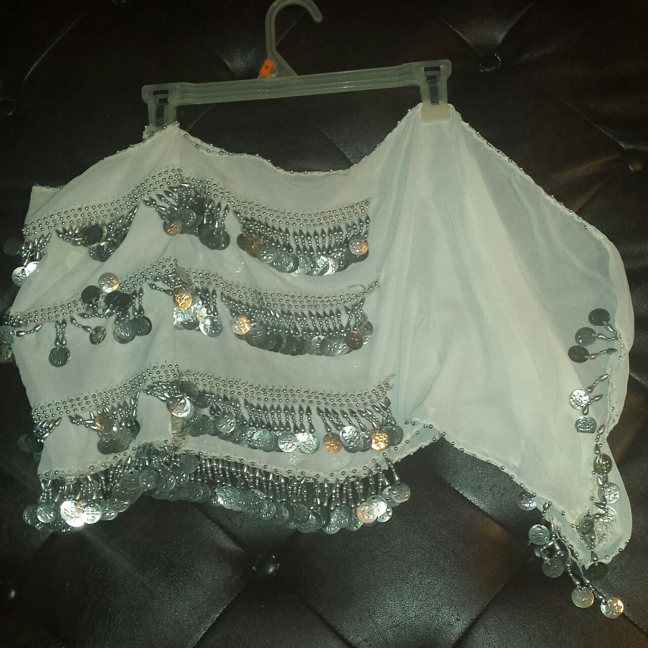 White and silver beaded coin scarf. Heavy, lots of... - Depop