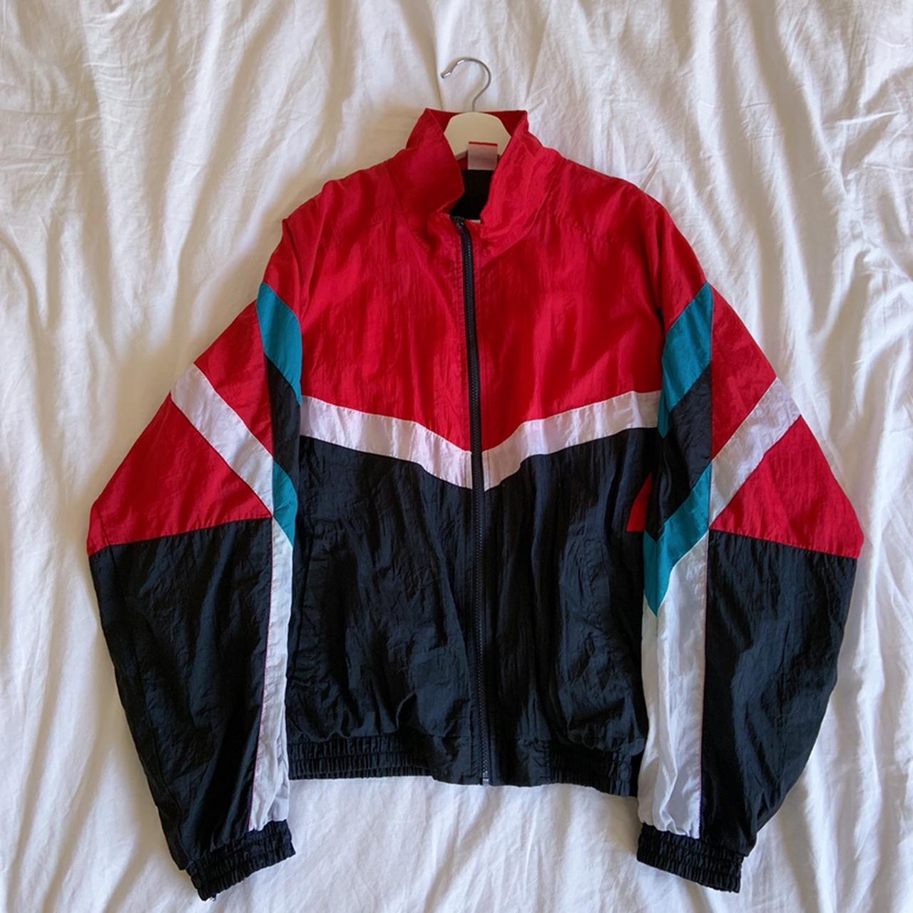 Red and black vintage windcheater / windbreaker with... | Depop