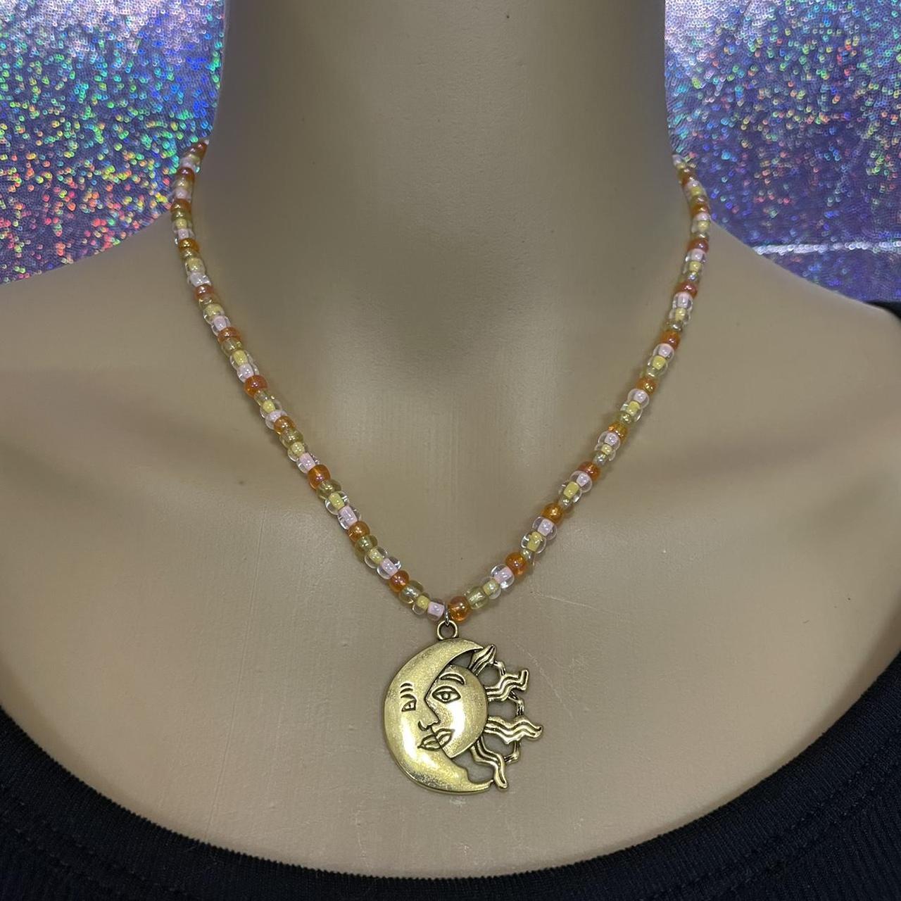 Handmade Beaded Gold Sun & Moon Necklace 🤍 $3.72... - Depop