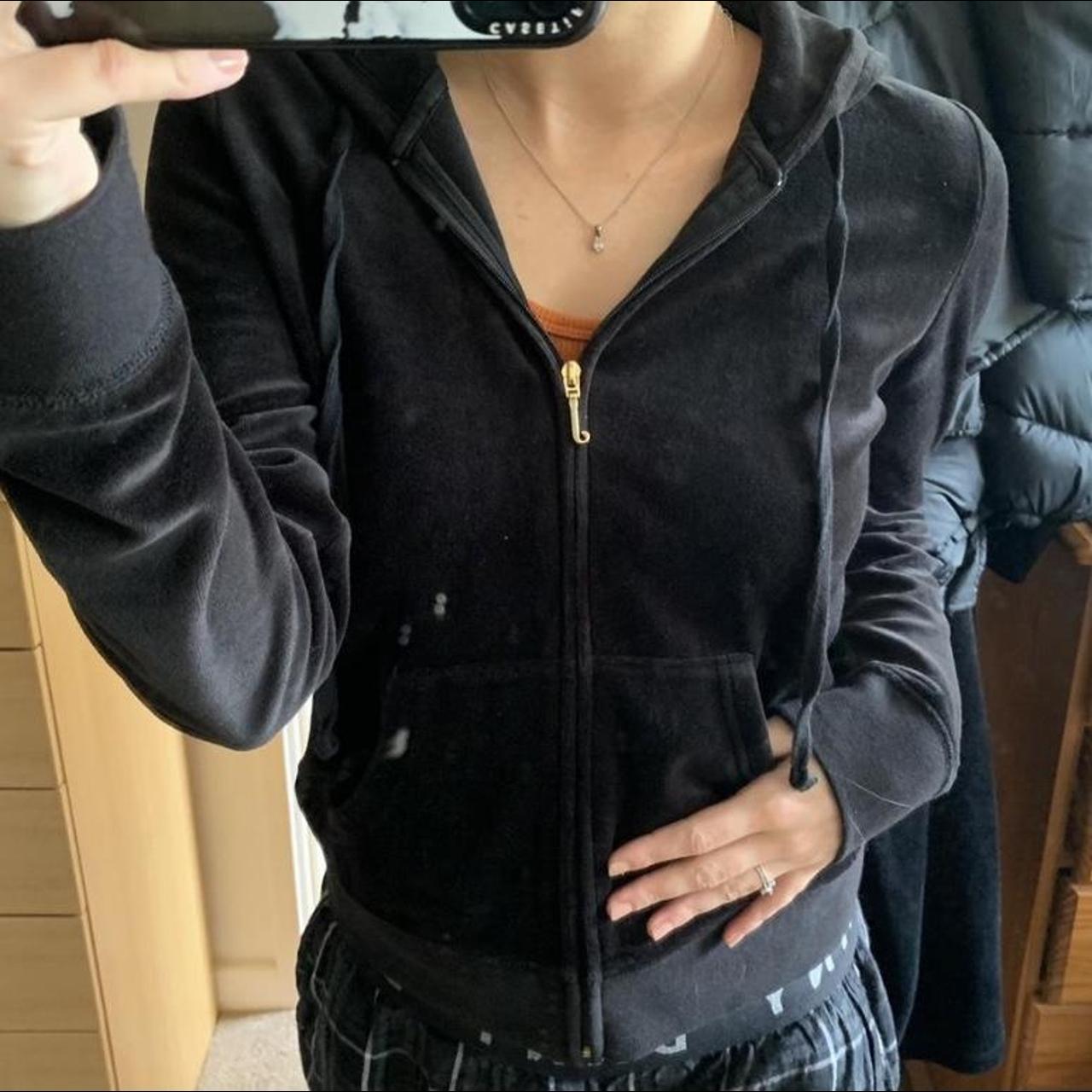 black velour juicy couture gold zip up hoodie... - Depop