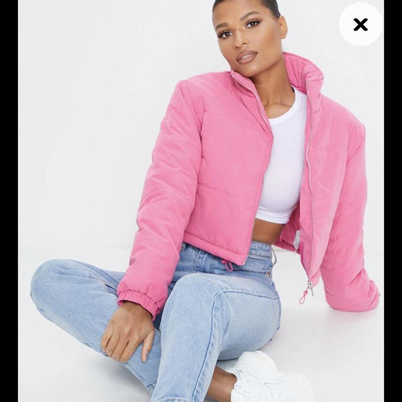 pretty little thing hot pink crop puffer jacket... - Depop