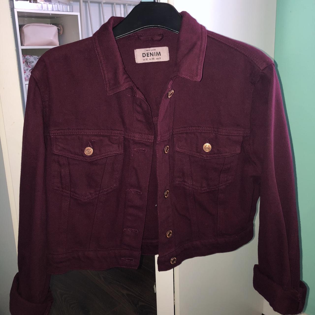 New Look Cropped Burgundy Denim Jacket. Never worn.... - Depop