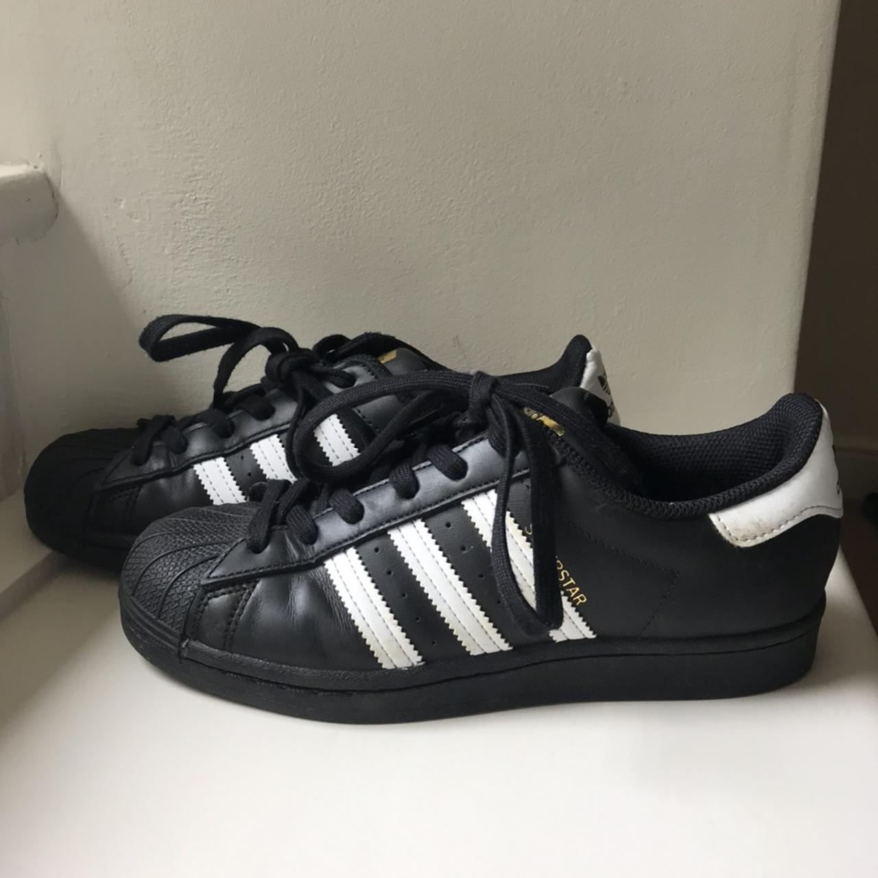 Black Adidas superstar originals trainers uk size... | Depop