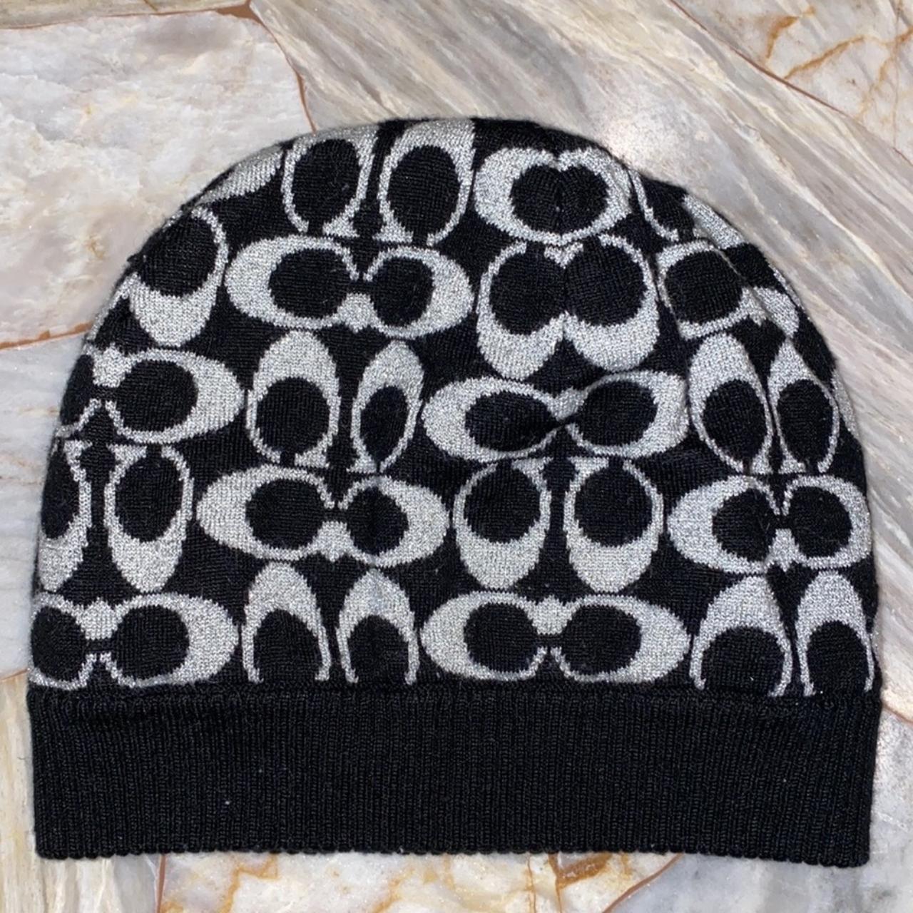 Coach Black Wool Cc Logo Beanie Hat OS Authentic... - Depop