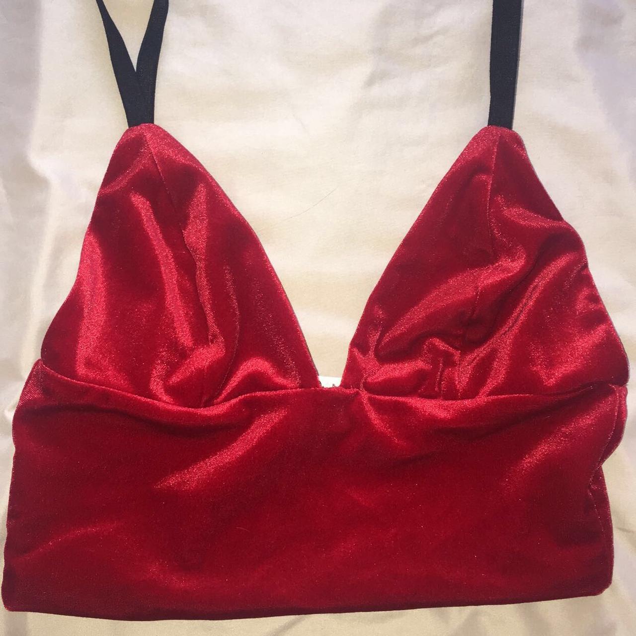 MISS SELFRIDGE red crushed velvet bralet size... - Depop