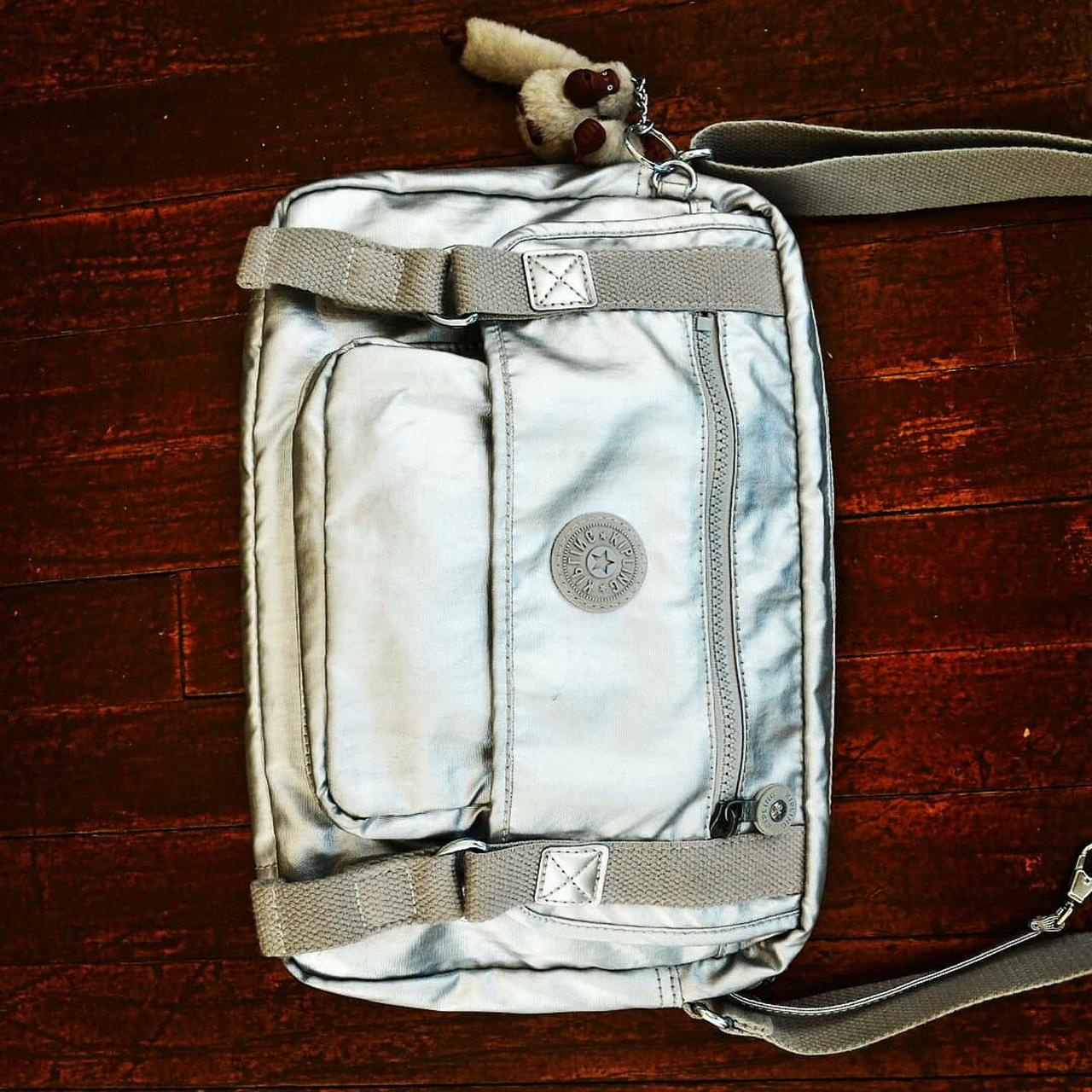 Kipling Unisex Medium Silver Cross body Bag. Nylon,... - Depop
