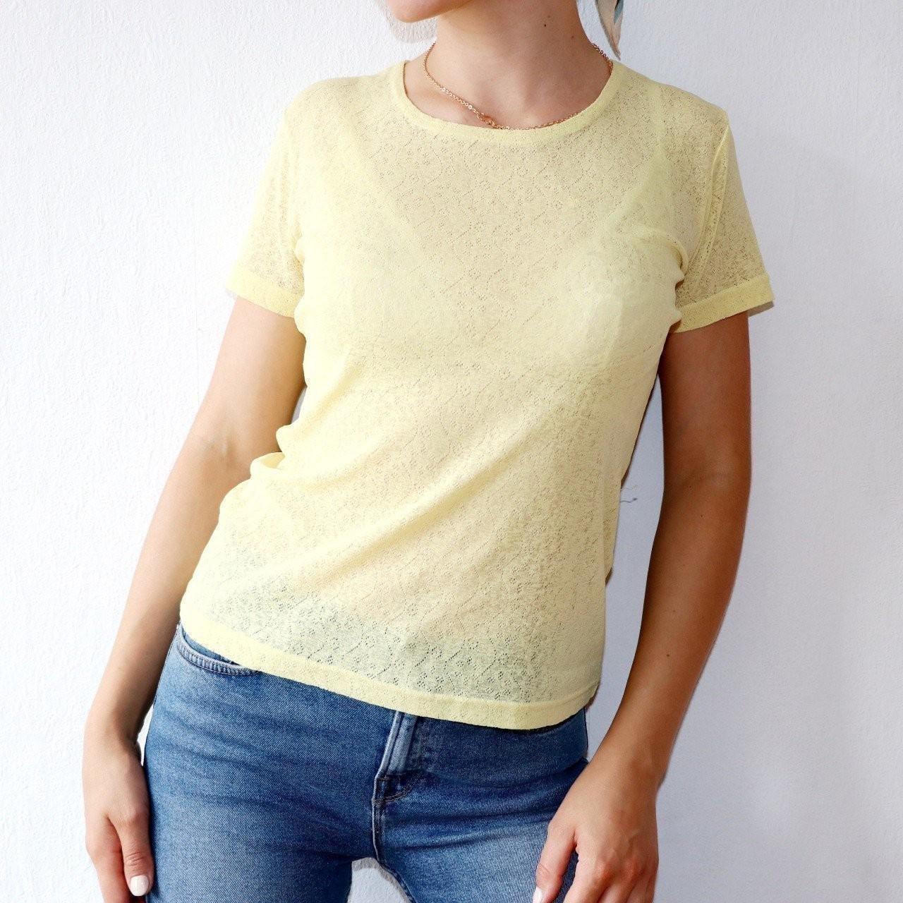 Vintage Mesh Top Pastel Yellow. Sheer Vintage Lace... - Depop
