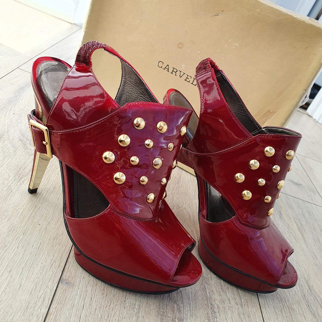 Red Carvela Studded Stilettos UK 6 - Gold studs... - Depop