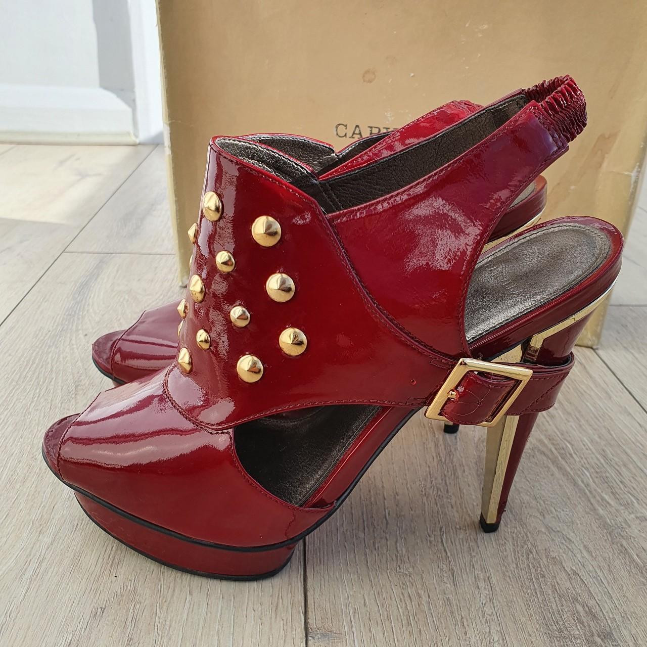 Red Carvela Studded Stilettos UK 6 - Gold studs... - Depop