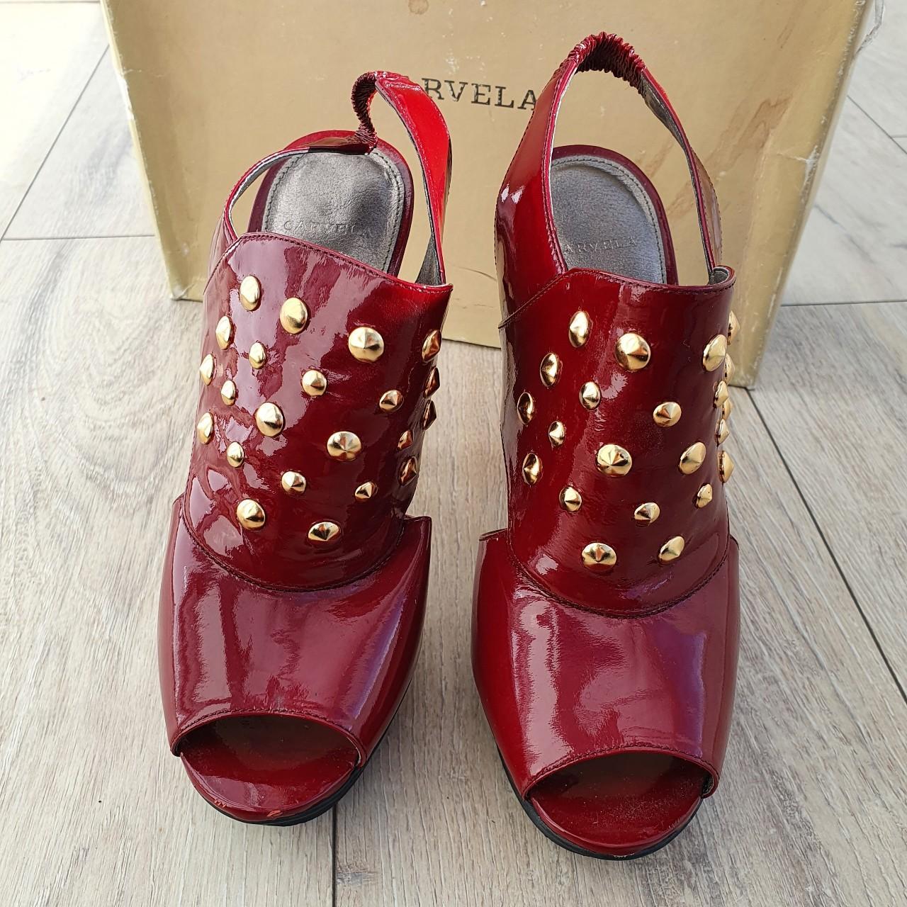 Red Carvela Studded Stilettos UK 6 - Gold studs... - Depop