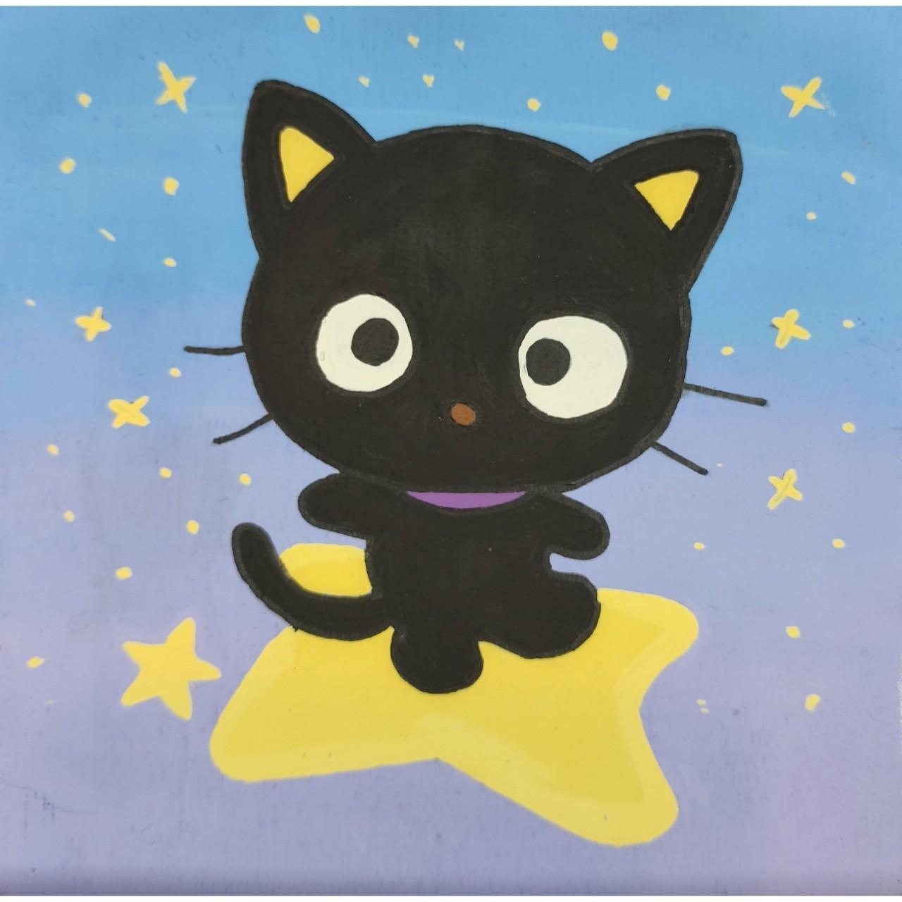 Chococat acrylic painting 4.5x4.5 in. Square wood... - Depop
