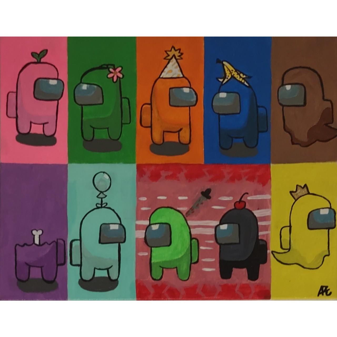 Among us painting 8x10 canvas board acrylic painting... - Depop