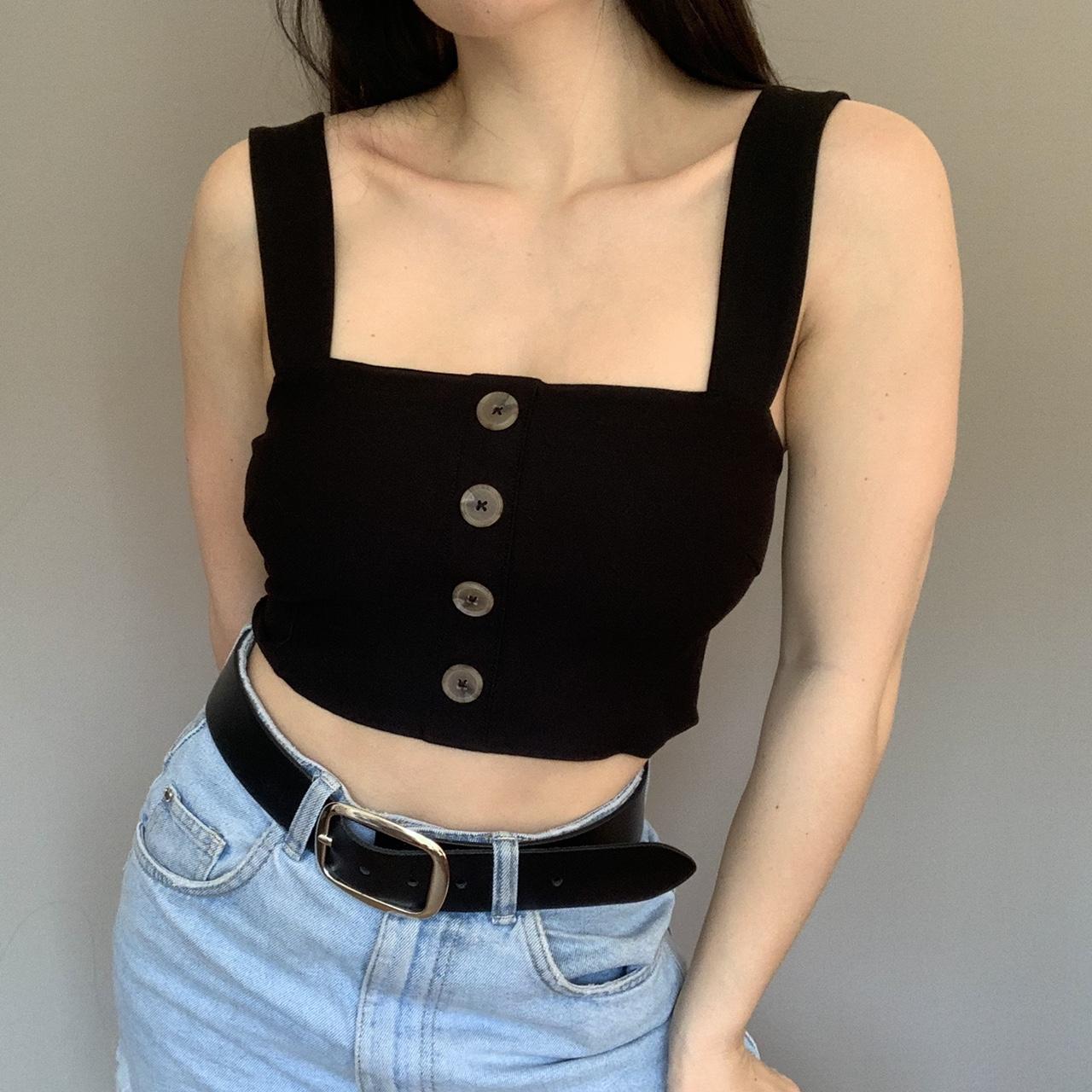 Cute thick strapped crop top with button detail in... - Depop