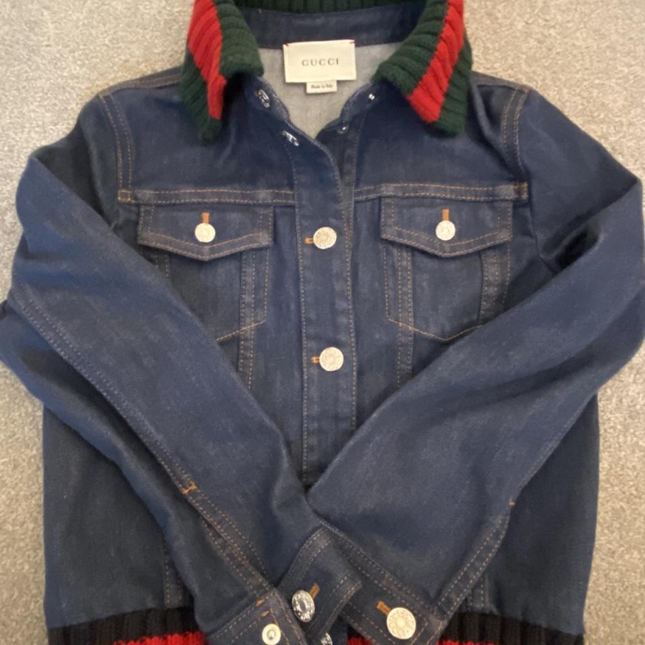 Gucci Kids Denim Jacket with signature web knitted... - Depop