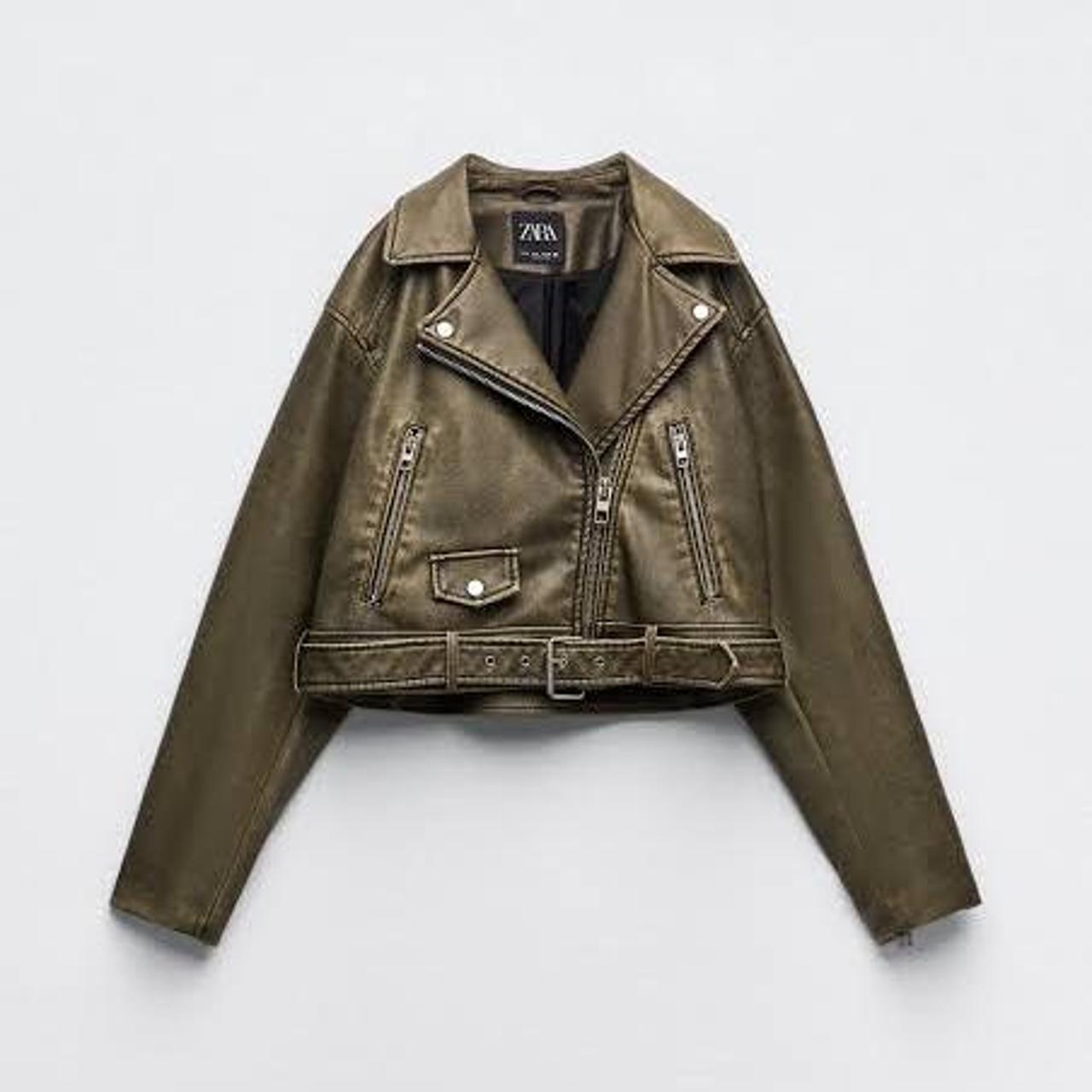 Zara faux leather jacket *LOOKING FOR* Khaki faux... - Depop