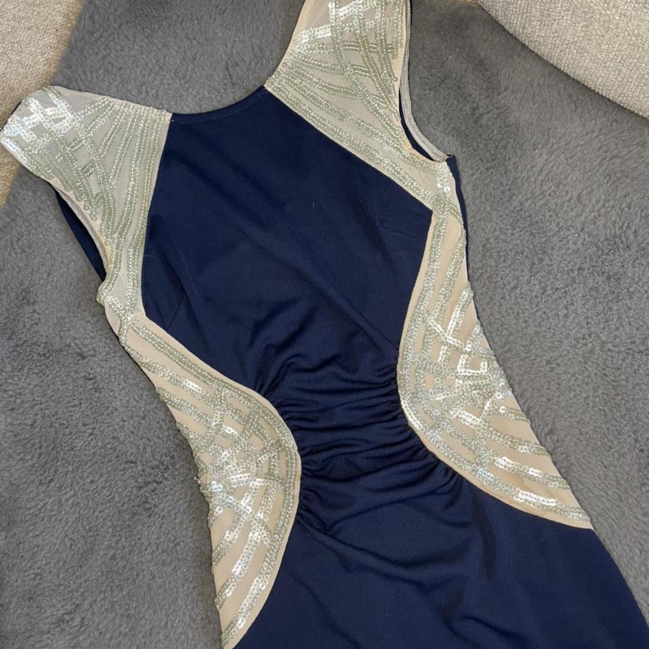 Lipsy Women's Navy and Gold Dress | Depop