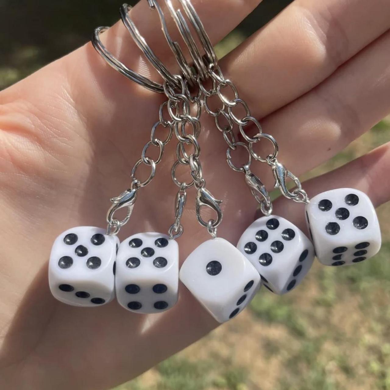 Dice Keychain Simple Black & White Stainless Steel... - Depop