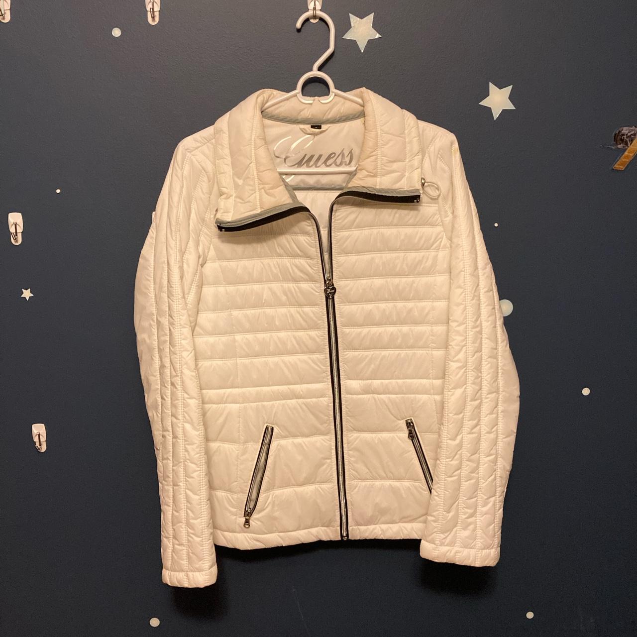 White guess puffer jacket #white #jacket #coat #guess - Depop