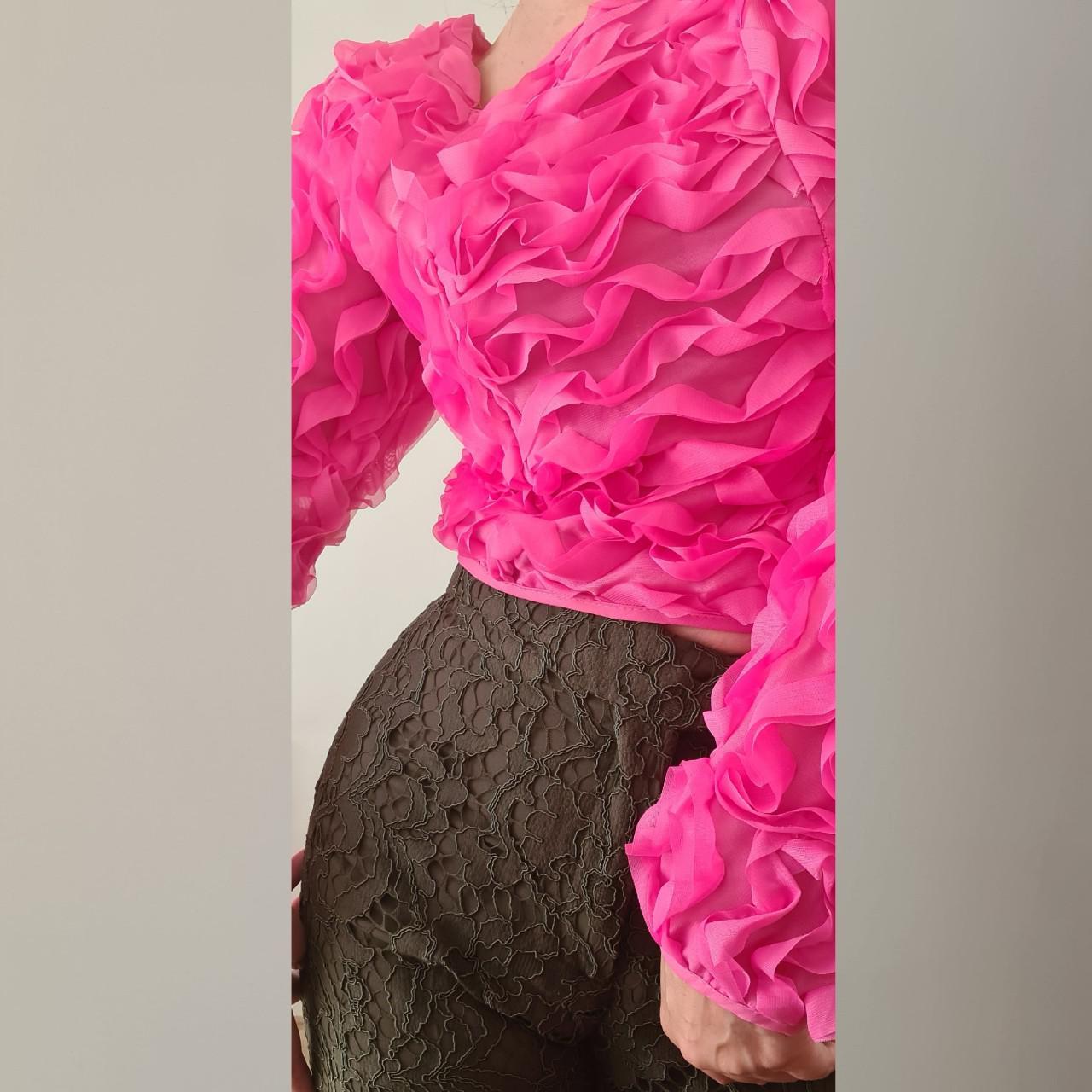 Pink mesh sheer chiffon blouse , back bottom zip,... - Depop