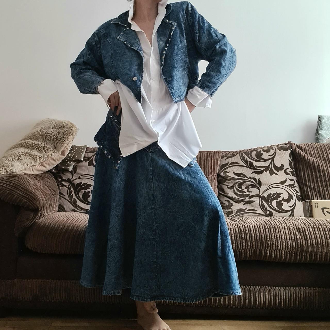 100% cotton Soft denim set of jacket and skirt,... - Depop