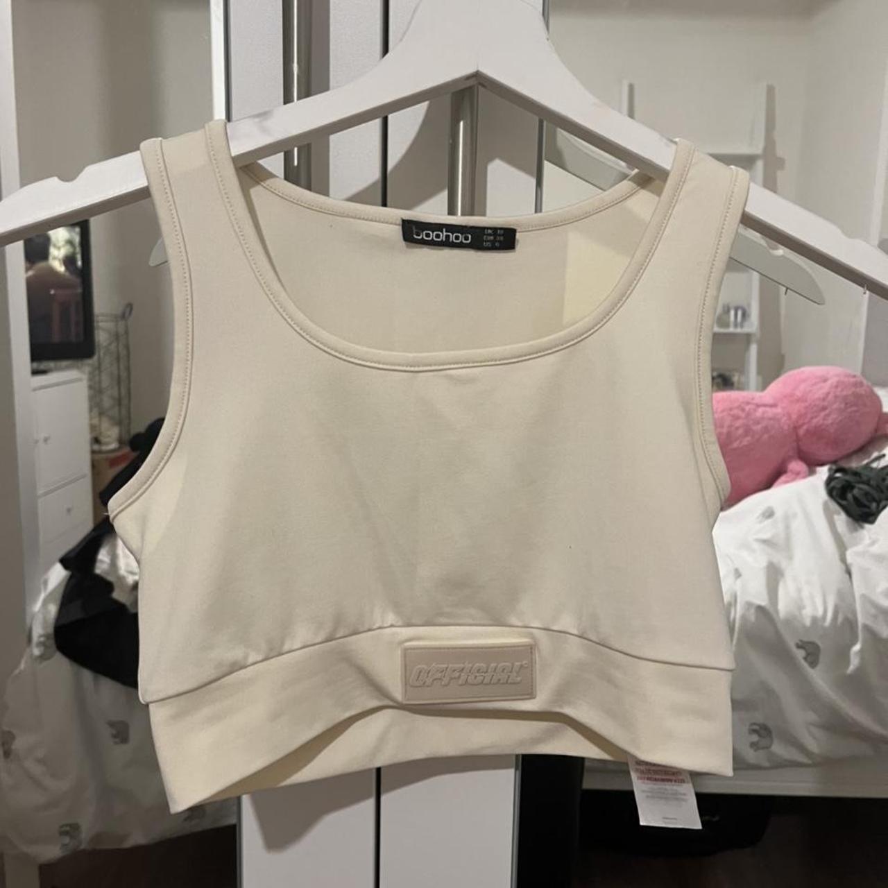 boohoo cream workout set ♡ size 10 top, size 12... - Depop
