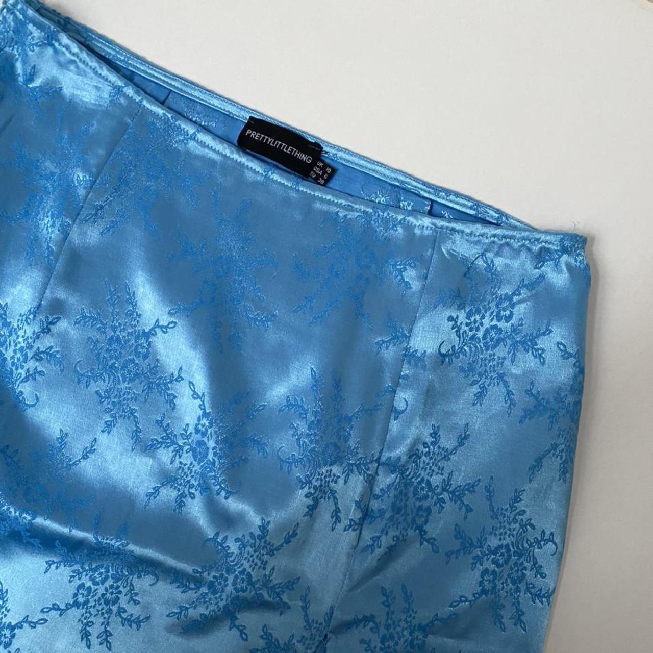 plt pretty little thing blue mini silk satin skirt... - Depop