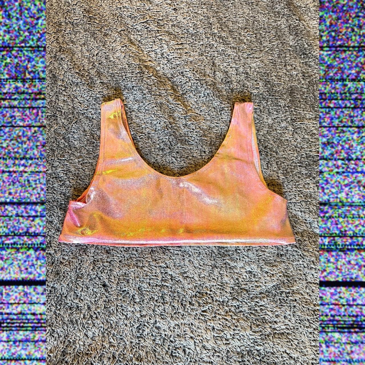 Super Cropped Iridescent Peach Pink Rave Top. Under... - Depop