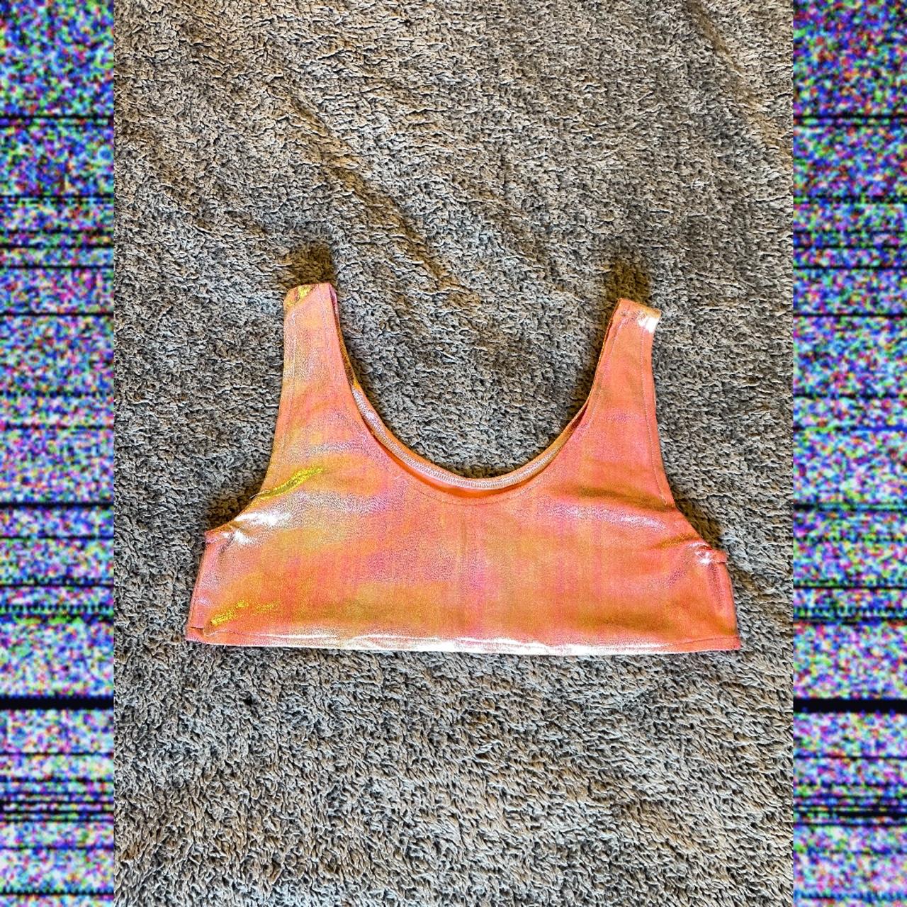 Super Cropped Iridescent Peach Pink Rave Top. Under... - Depop