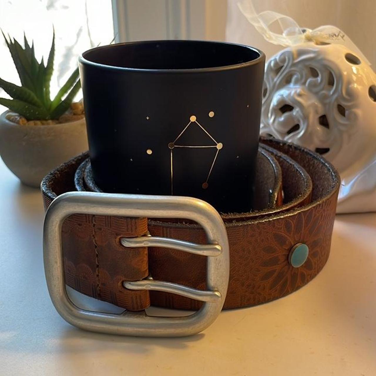 Real leather chunky belt with turquoise detail and a... - Depop