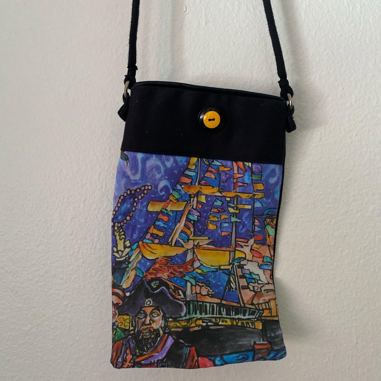 pirate purse with vivid bright print and cute yellow... - Depop