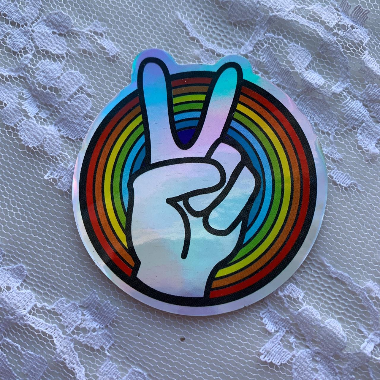 Rainbow Peace Sign Iridescent Foil Sticker. Bundles... - Depop