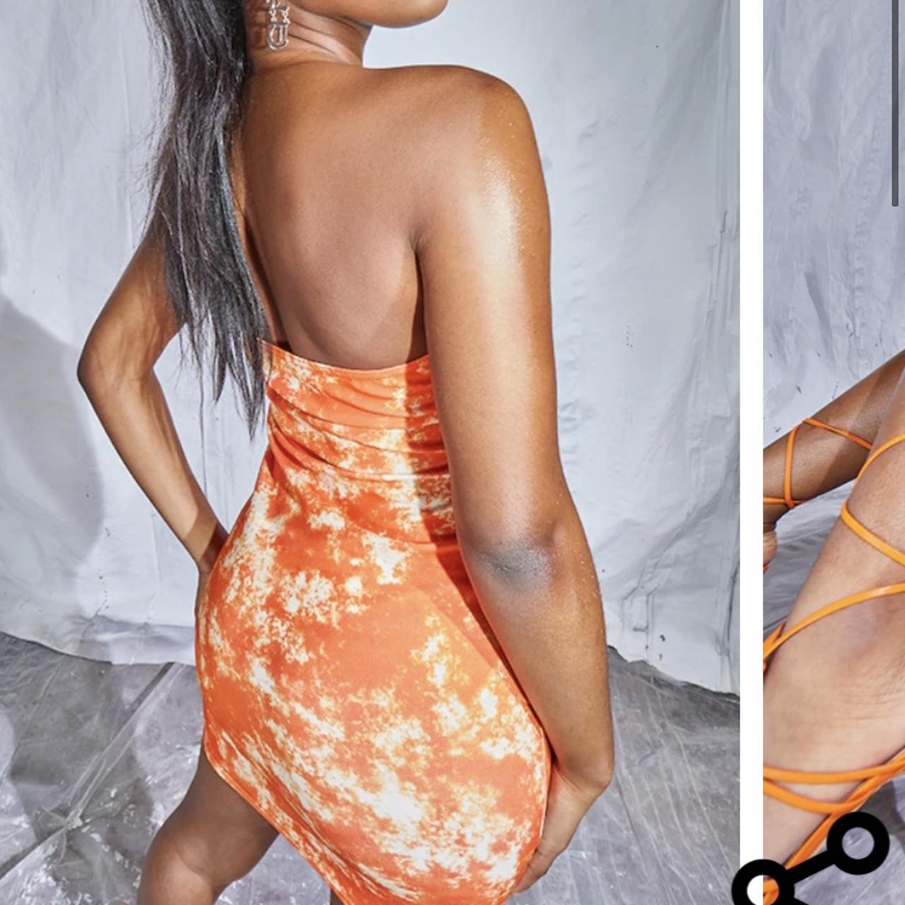 Orange Tie Dye Print Mini Fitted Clear Strap Bodycon Depop