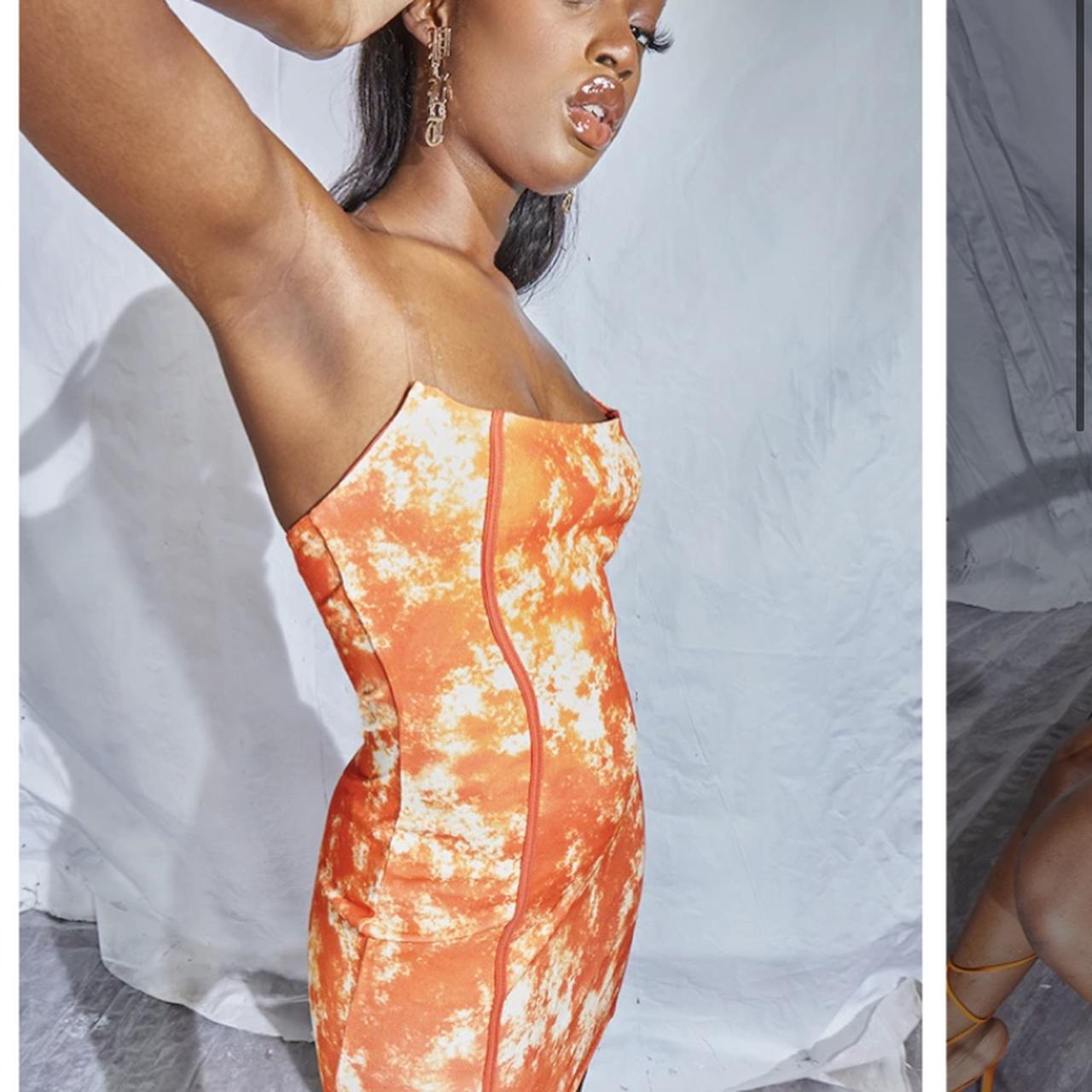 Orange Tie Dye Print Mini Fitted Clear Strap Bodycon Depop