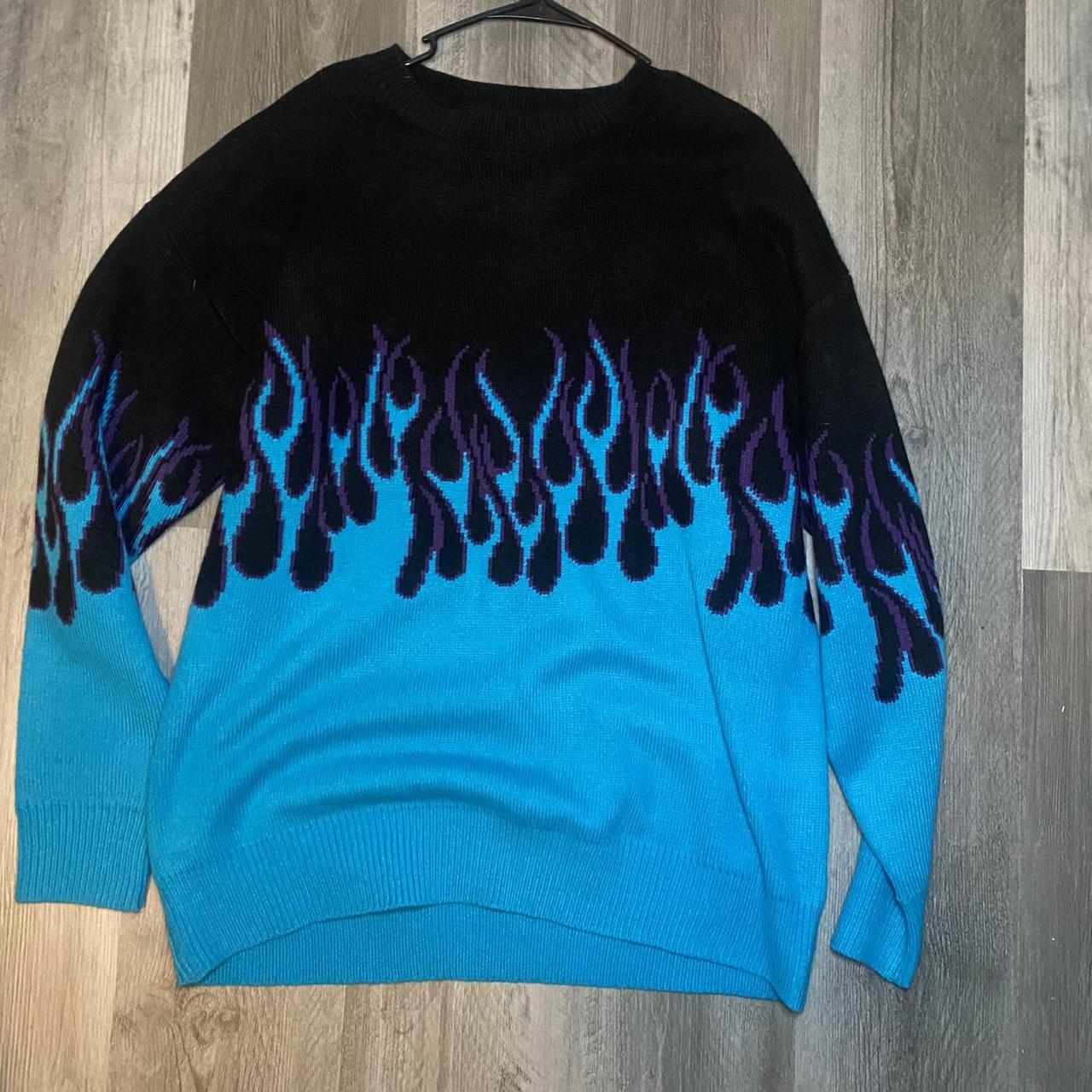 Blue / purple flame sweater •cool design •never... - Depop