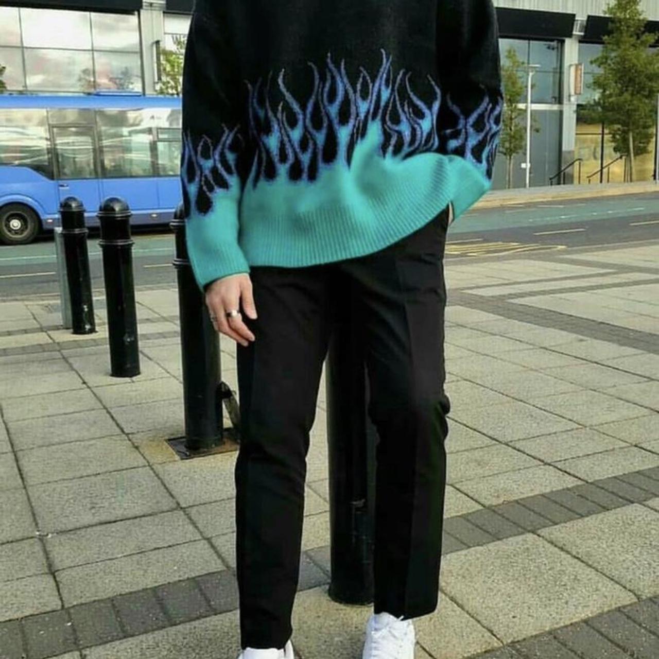 Blue / purple flame sweater •cool design •never... - Depop