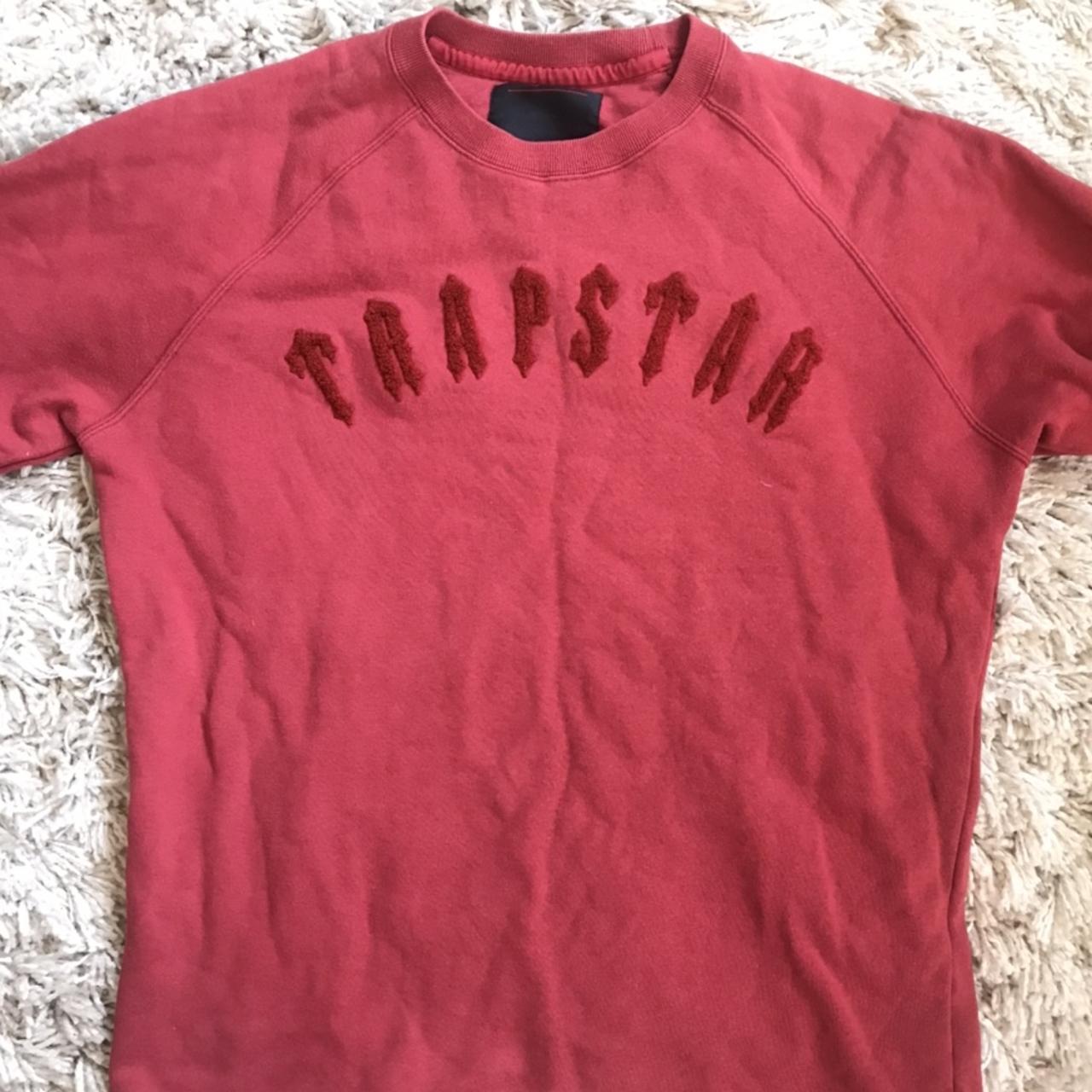 Trapstar red crew neck jumper Towel fabric spell... - Depop