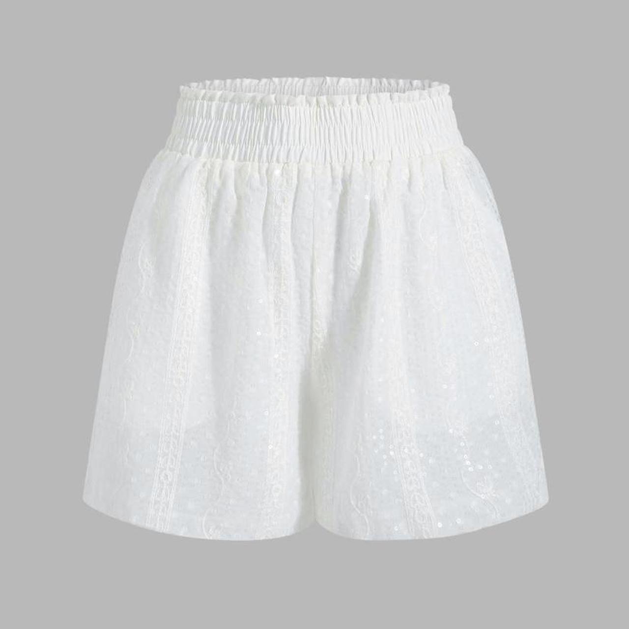 Floral ruffle mini shorts with sequins and pockets... - Depop