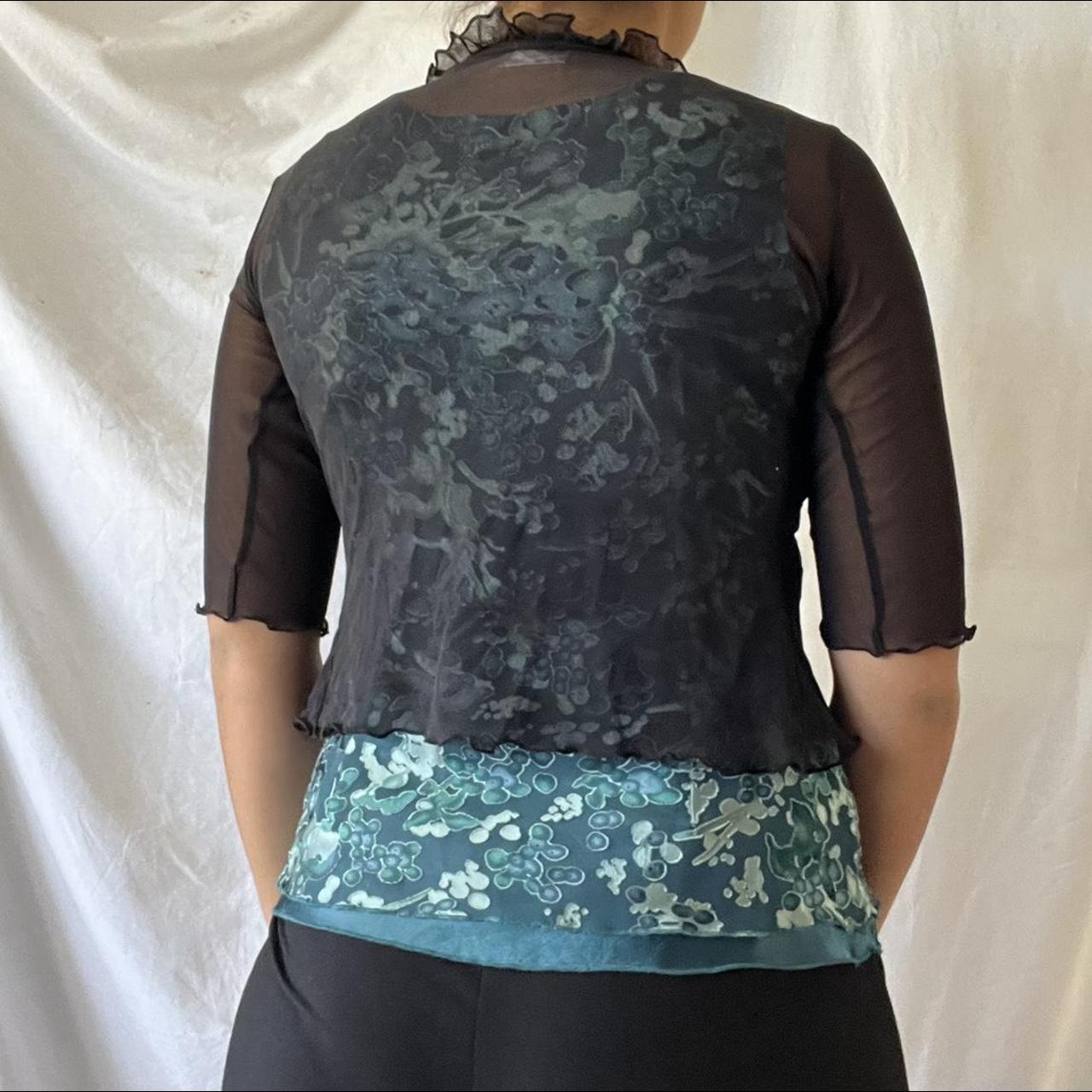 Black mesh cardigan with button up and frill... - Depop