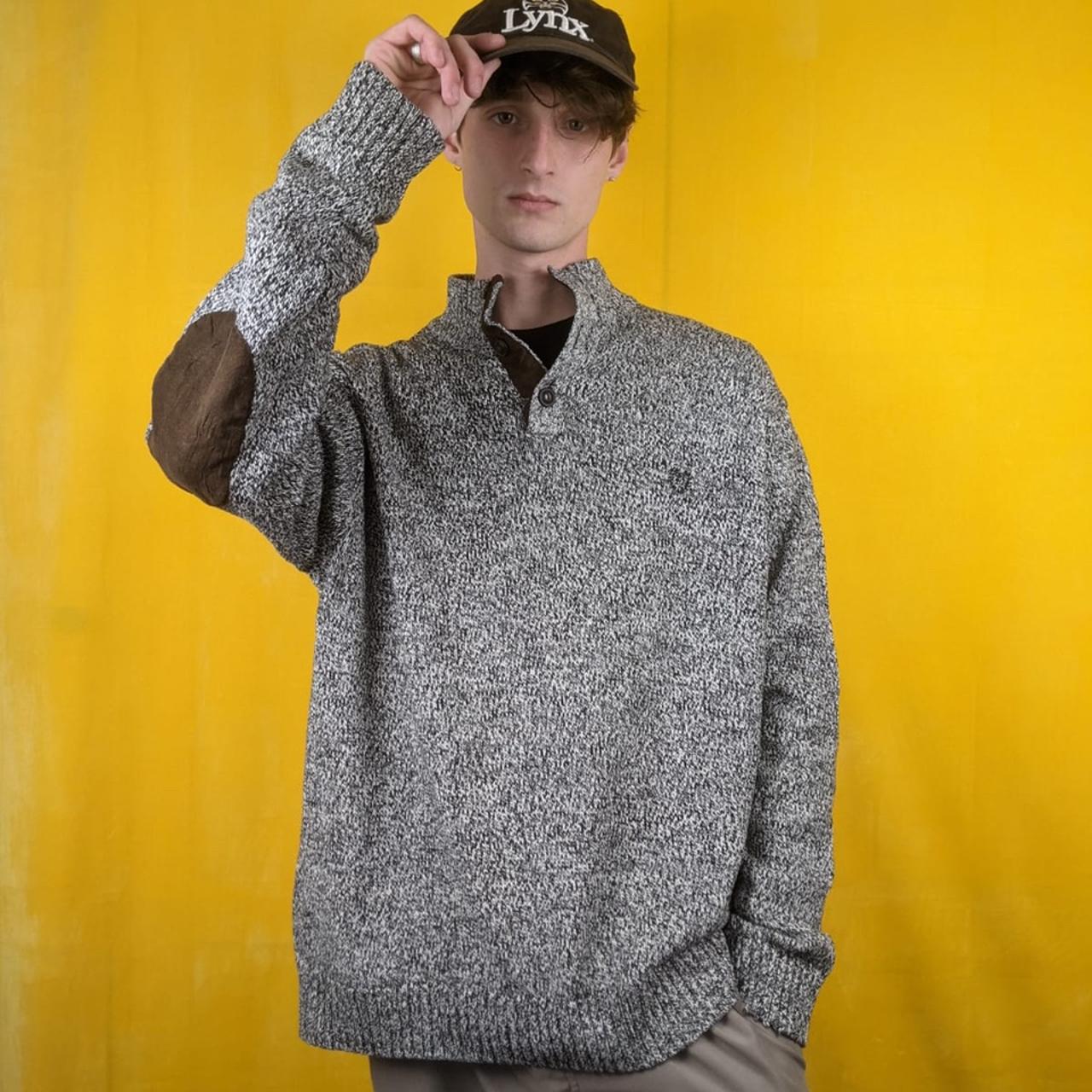 Chaps Jumper ~ quarter button sweater ~ Grey with... - Depop