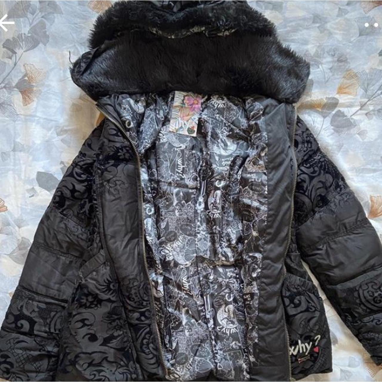 Desigual Pattern Black Coat Satisfactory condition... - Depop