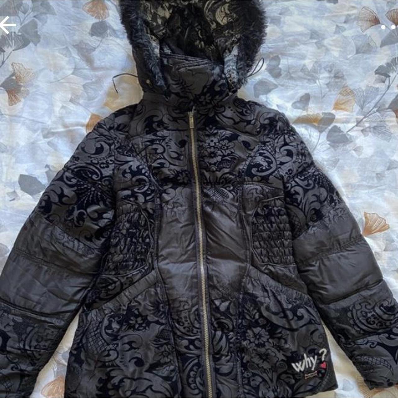 Desigual Pattern Black Coat Satisfactory condition... - Depop