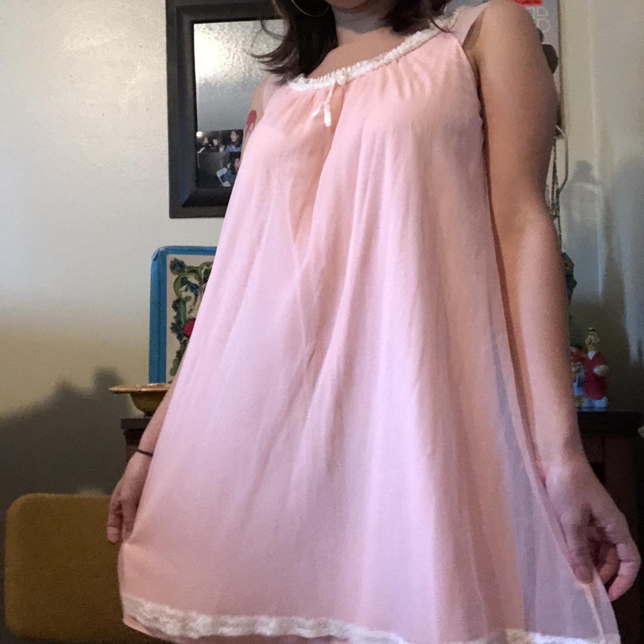 Sheer pink 1960’s vintage négligé/night gown with... - Depop