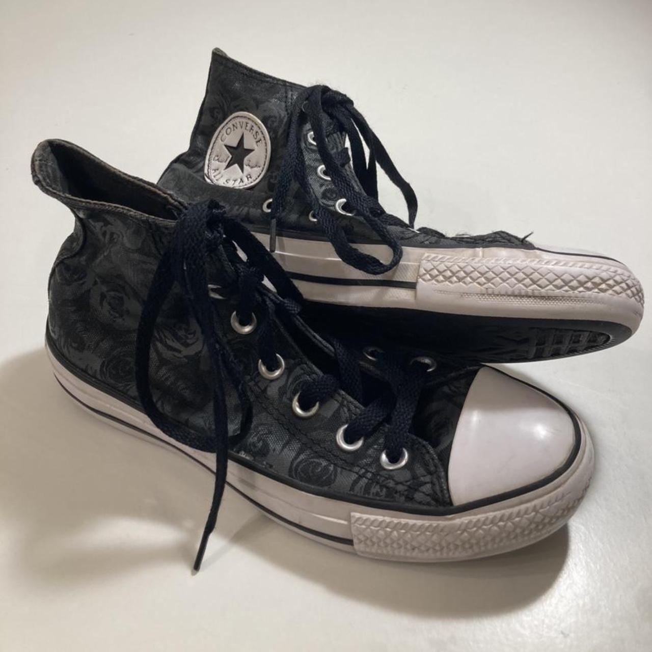 Women’s Converse All Star Black Rose Pattern High... - Depop