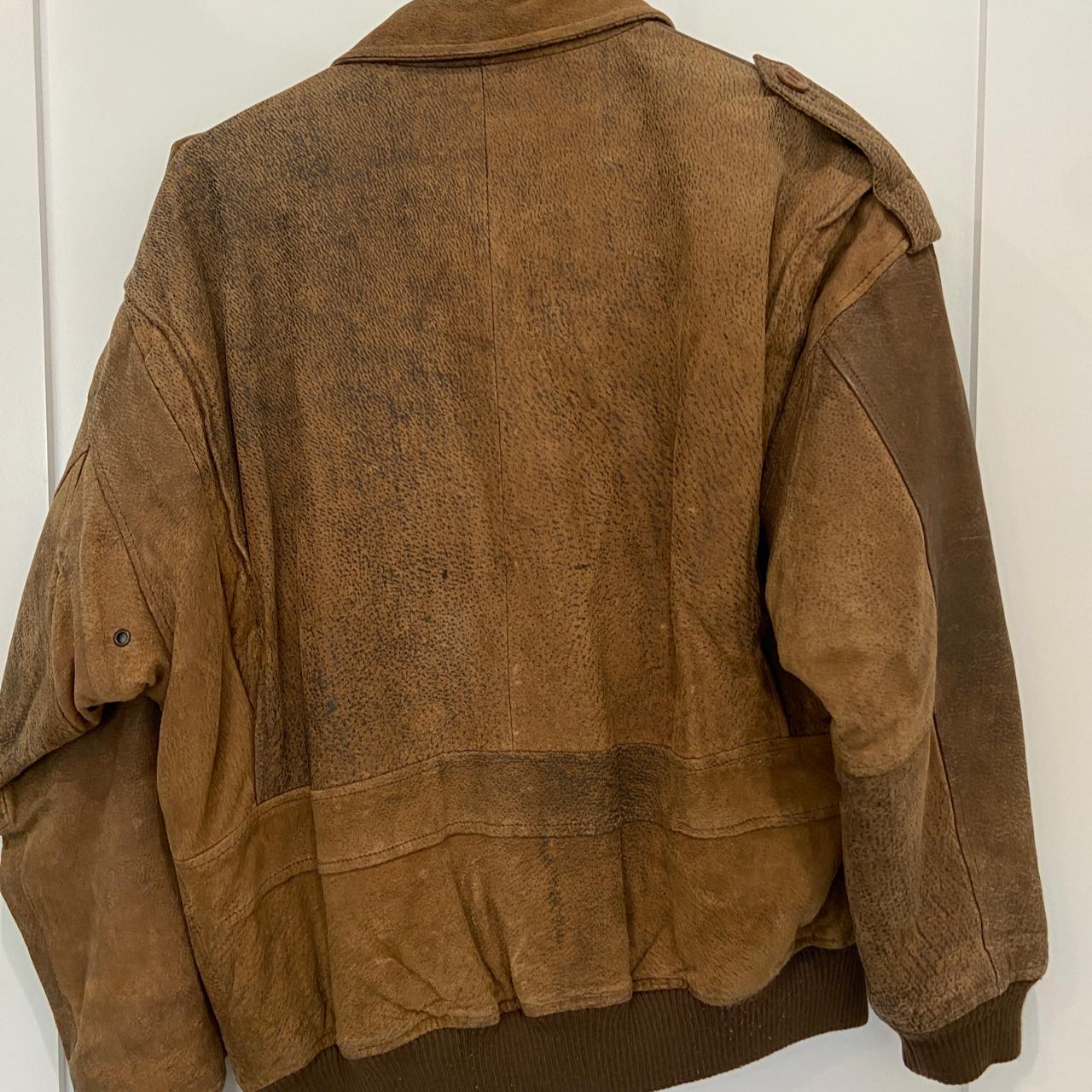 Brown Leather Jacket with interior map detailing,... - Depop