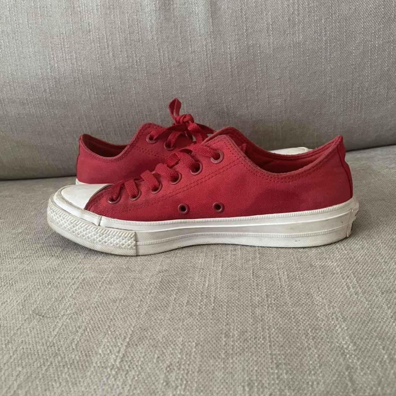 Bright red and white converse all stars low top... - Depop