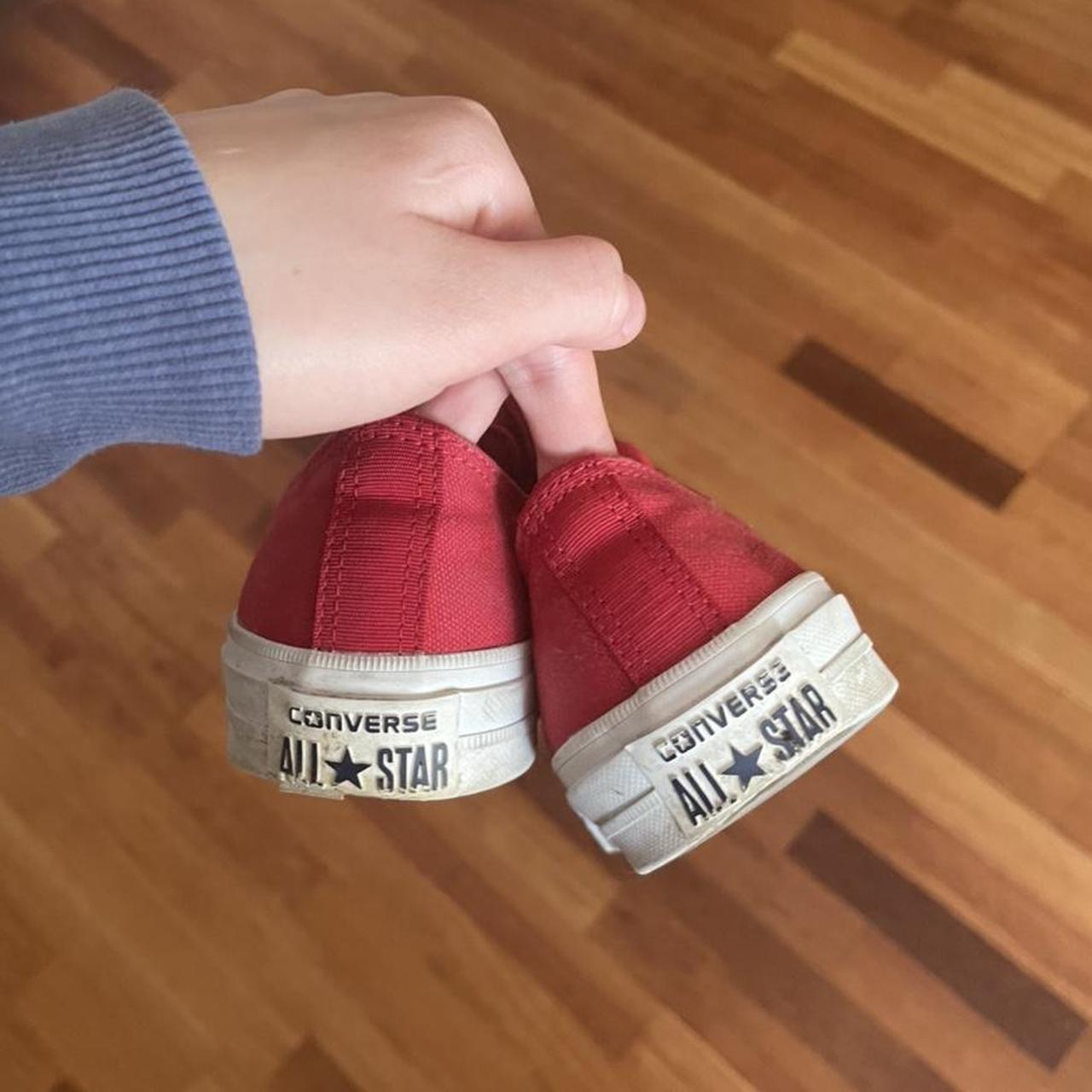 Bright red and white converse all stars low top... - Depop