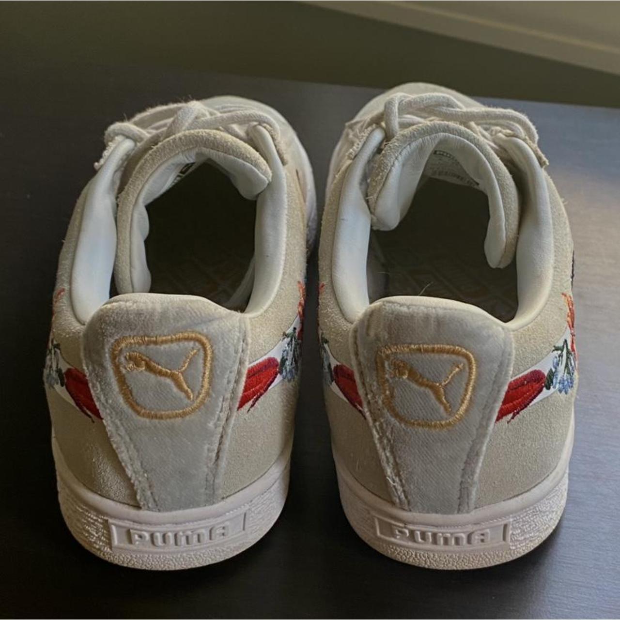 puma suede velvet floral embroidered sneakers worn... - Depop