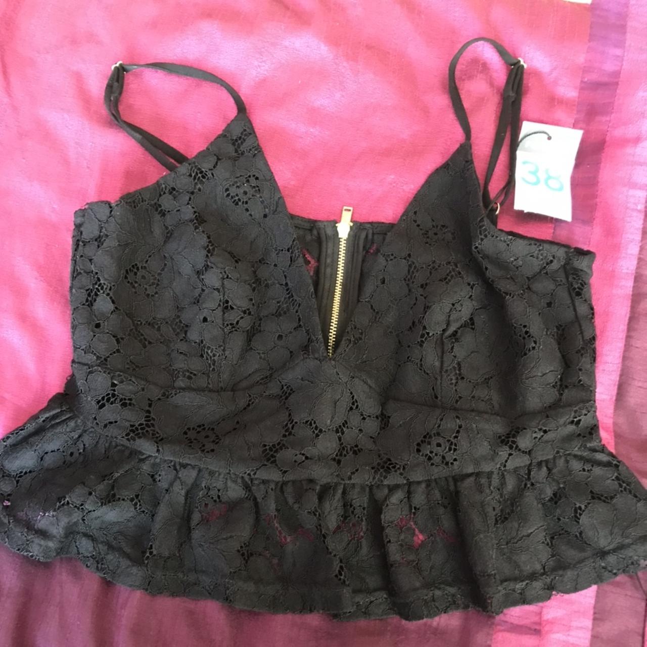 Primark peplum lace black crop top in size... - Depop
